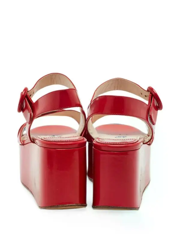 Prada Leather Platform Wedge Ankle Strap Sandals
