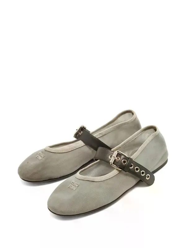 Miu Miu Mary Jane Ballet Flats With Embroidered Logo