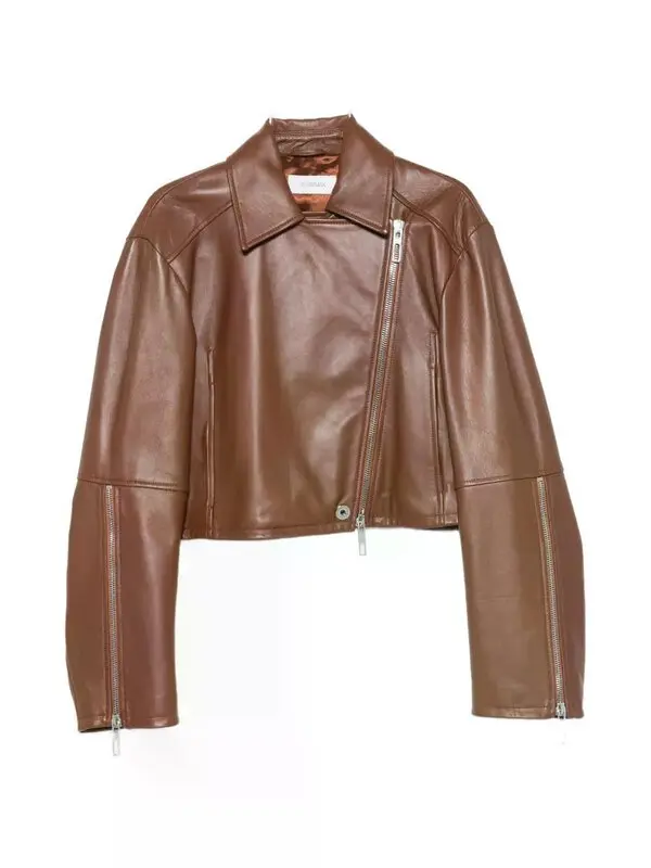 Sportmax Fringed Cropped Leather Jacket - Brown