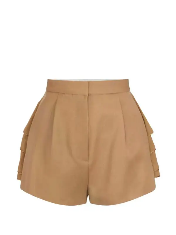Elisabetta Franchi Gabardine Shorts With Flounces - Brown