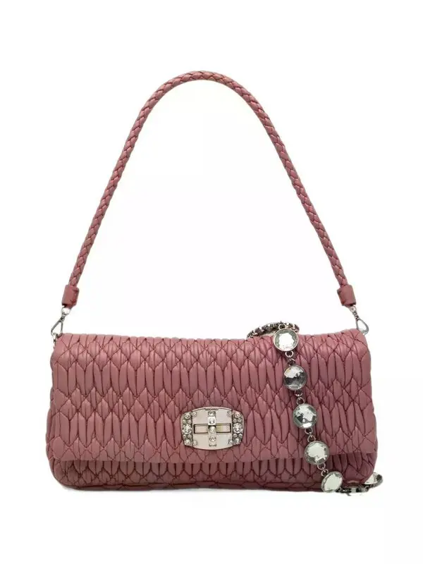 Miu Miu 2010-2026 Matelasse Nappa Crystal Chain Satchel - Pink