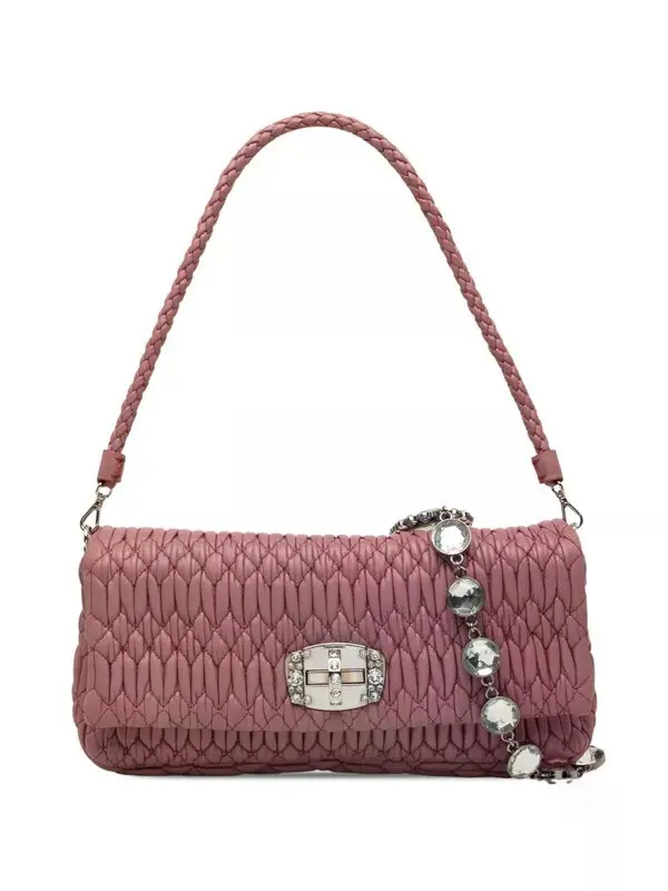 Miu Miu Matelassé Nappa Crystal Chain Satchel - Pink