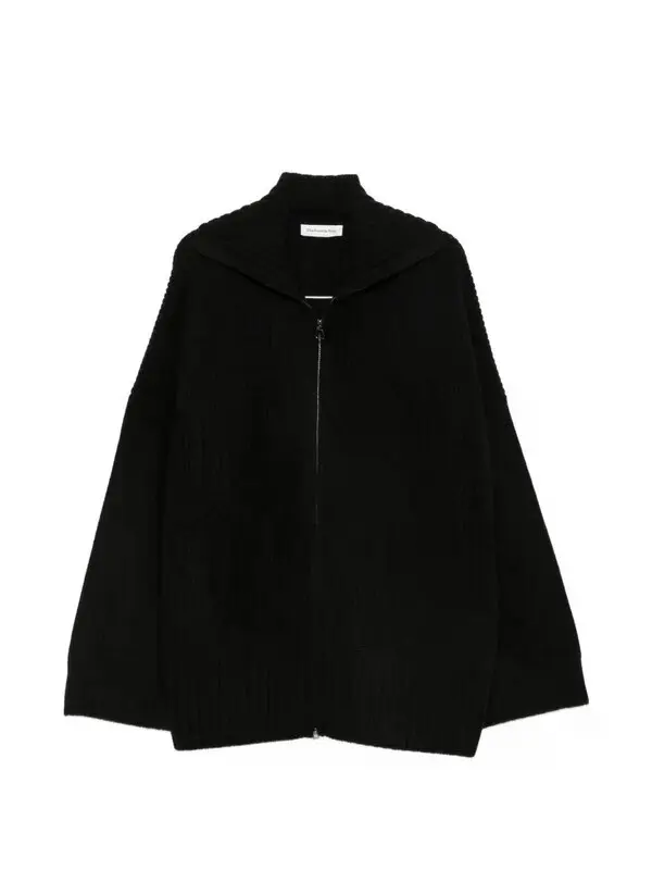 THE FRANKIE SHOP Wool Ribbed Knit Zip-up Cardigan - Black