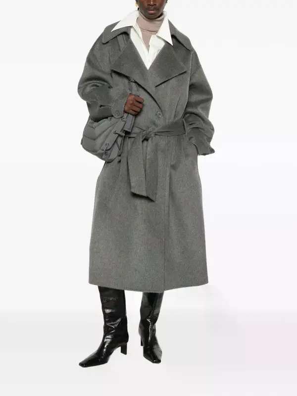 THE FRANKIE SHOP Double-breasted Belted Coat - Grey