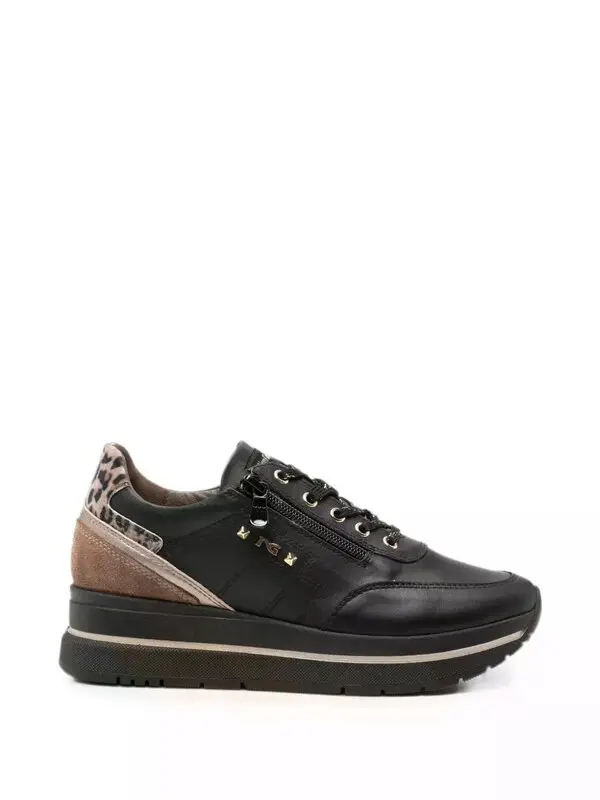 NEROGIARDINI Paneled Leather Sneakers With Leopard Print Detail - Black