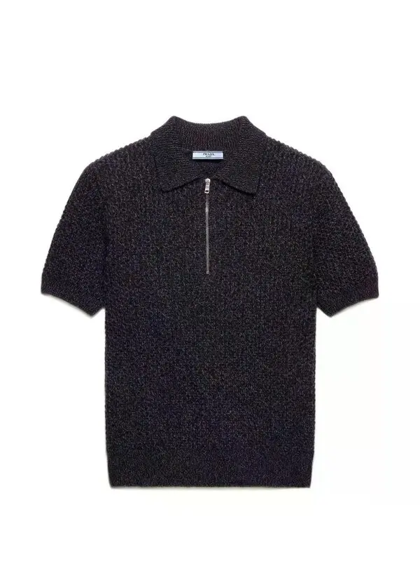 Prada Short-sleeved Wool And Mouliné Cashmere Polo Sweater - Brown