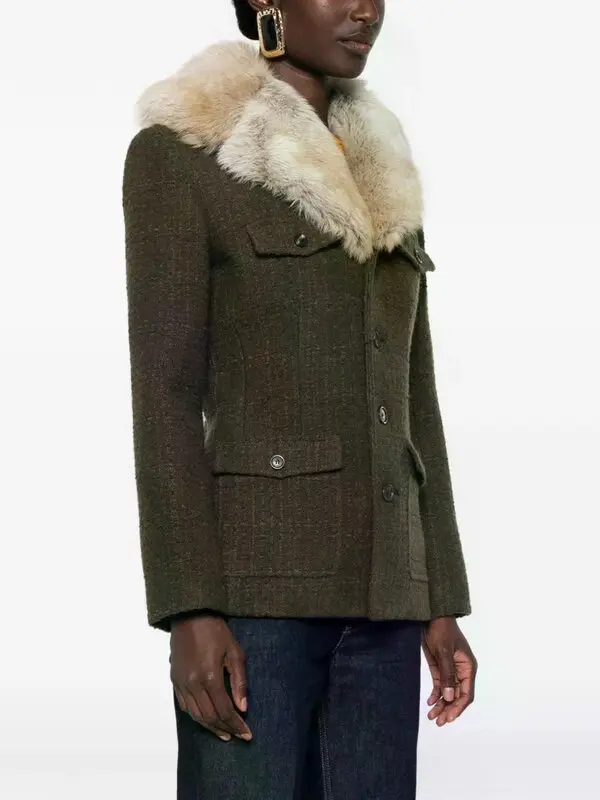Saint Laurent Faux Fur Collar Textured Jacket