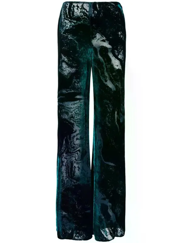 Alberta Ferretti High-waisted Devoré-finish Velvet Trousers - Green