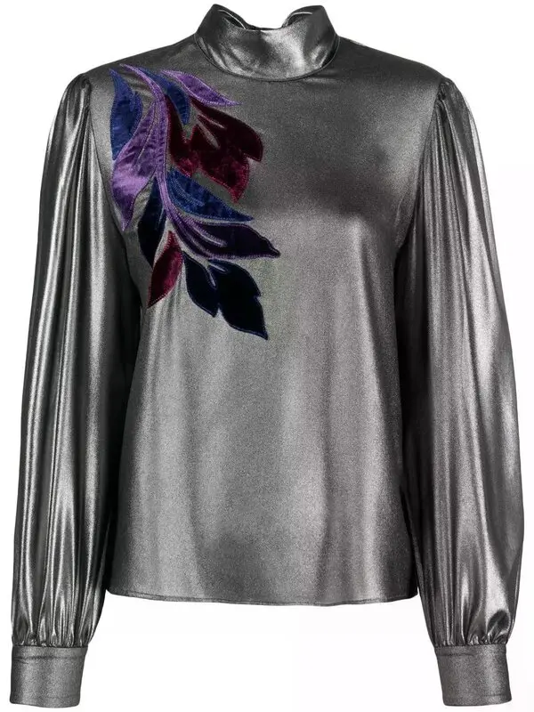 Alberta Ferretti Leaf-pattern Metallic-finish Blouse - Grey