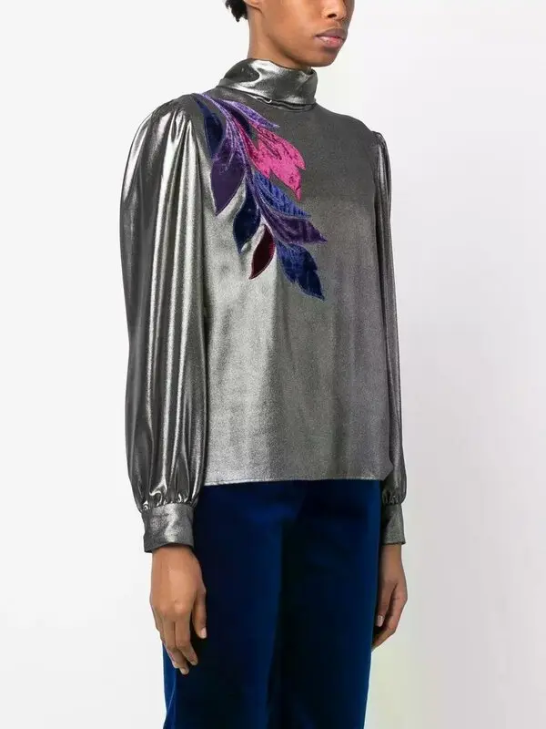 Alberta Ferretti Leaf-pattern Metallic-finish Blouse