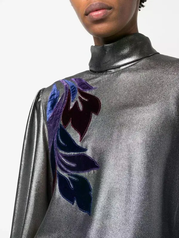 Alberta Ferretti Leaf-pattern Metallic-finish Blouse
