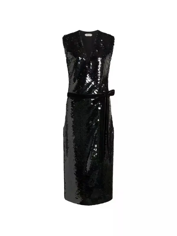 Alberta Ferretti Sequin-embellished Belted Midi Dress - Black