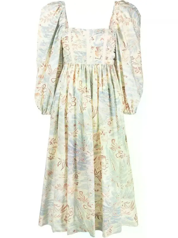 Ulla Johnson Graphic-print Square Neck Midi Dress