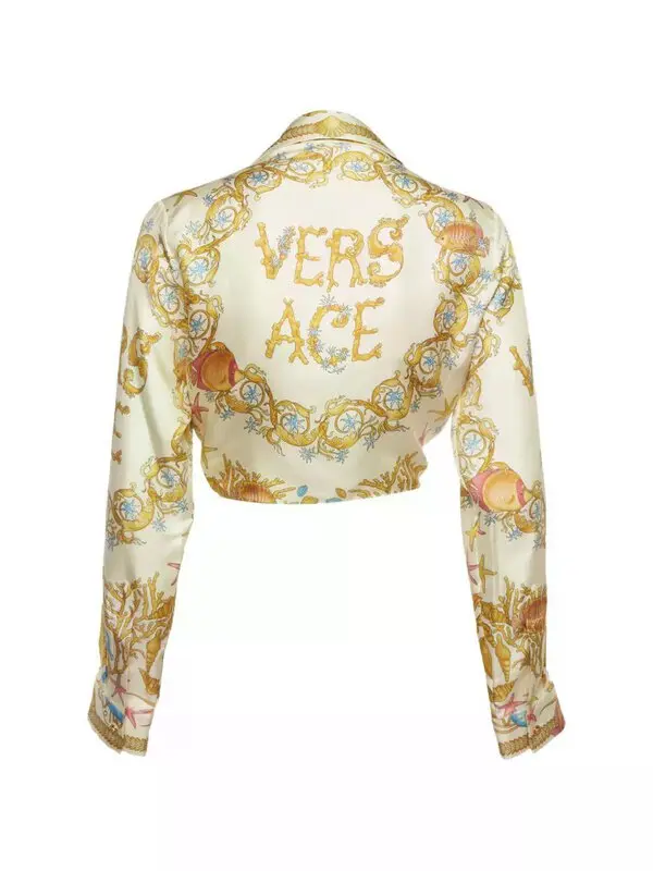 Versace Underwater Barocco Knotted Cropped Shirt