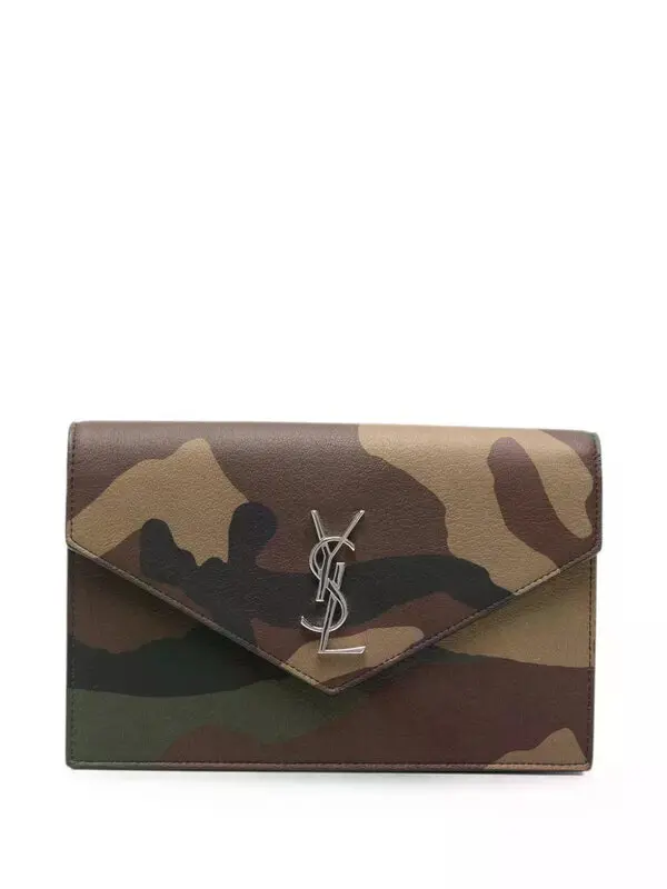 Saint Laurent 2020s Cassandre-plaque Camouflage-print Mini Bag - Brown