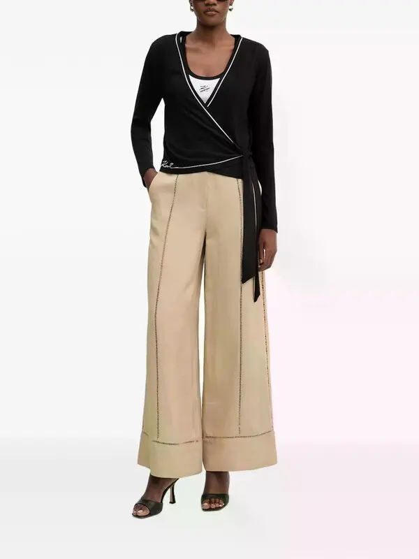 Karl Lagerfeld Faggoting-detail Wide-leg Trousers - Neutrals