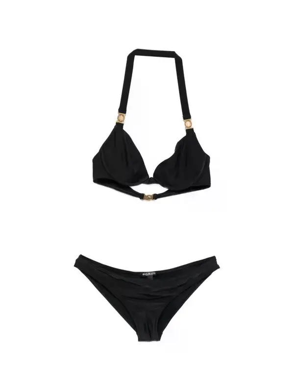 Balmain Logo-plaque Halterneck Bikini Top - Black