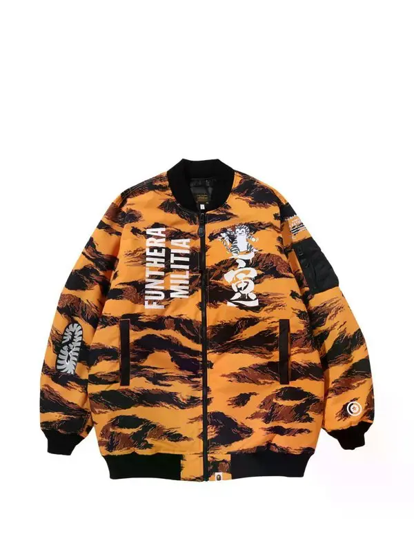 A BATHING APE Tiger Camo Long Ma-1 Bomber Jacket