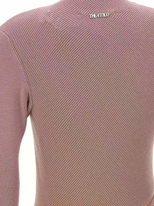 Attico High-neck Ribbed Sweater With Metallic Zippers