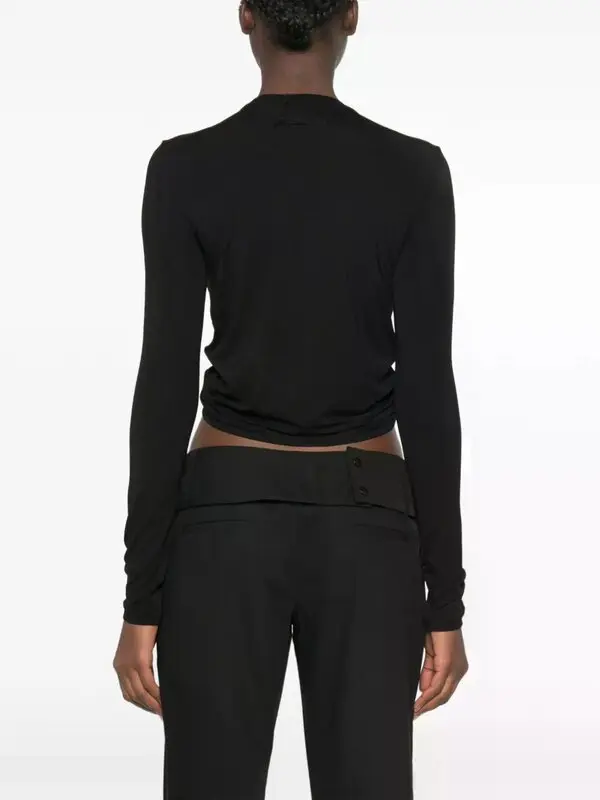 JEAN PAUL GAULTIER Jersey Ruched Long-sleeve Top With Leather Tag Detail