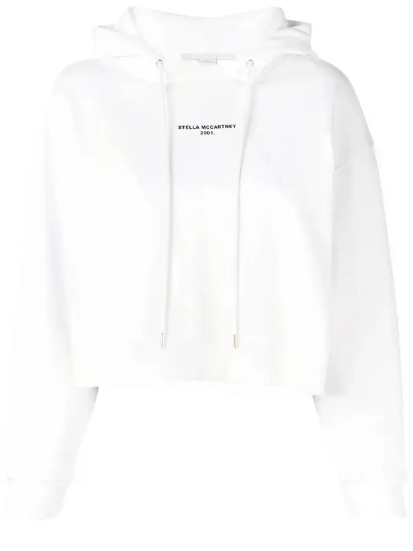 Stella McCartney Cropped Logo Print Hoodie - White
