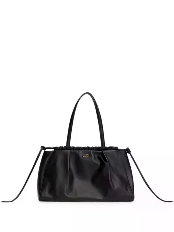 Tommy Hilfiger Ruched-trim Logo-plaque Tote Bag - Black