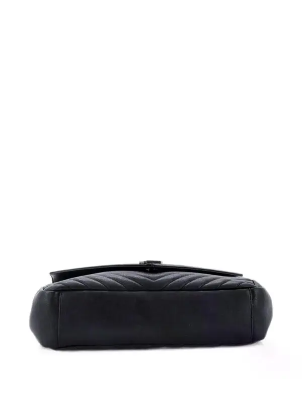 Saint Laurent College Bag Matelassé Chevron Leather Shoulder Bag - Black