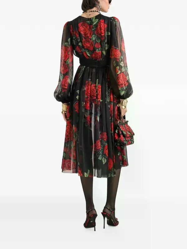 Dolce & Gabbana Rose-print Chiffon Midi Dress