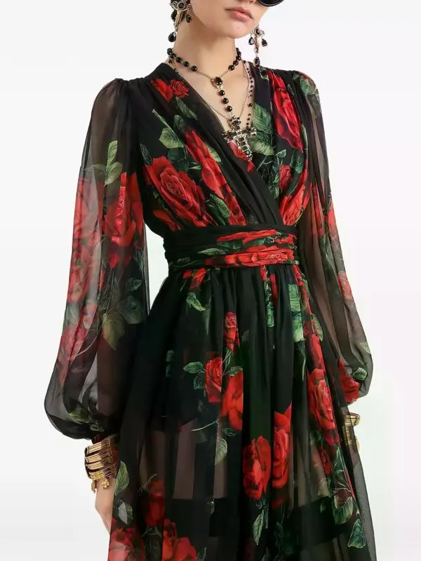 Dolce & Gabbana Rose-print Chiffon Midi Dress