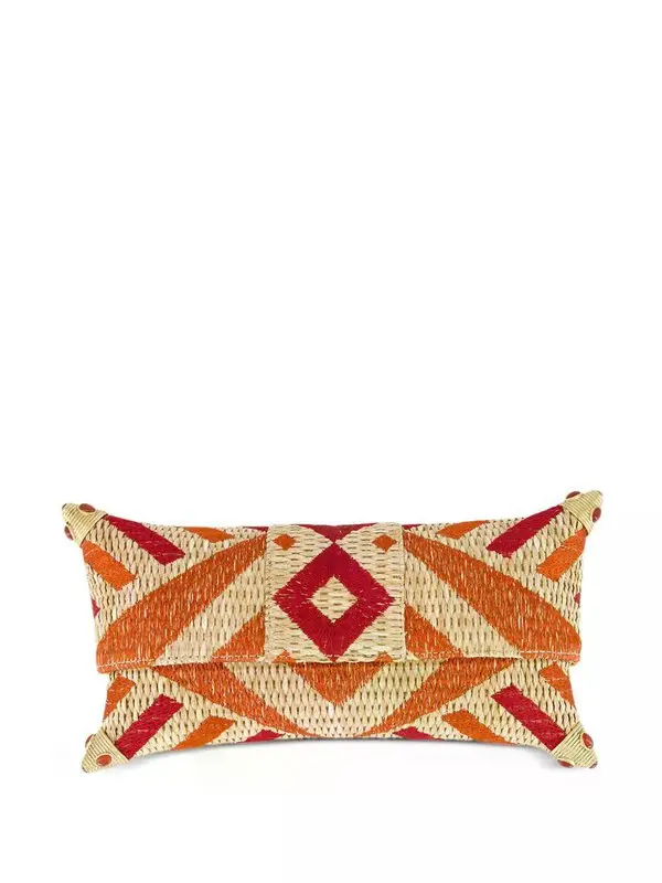 BAVASH DESIGN Cecil Embroidered Straw-effect Clutch Bag - Neutrals