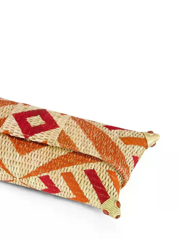 BAVASH DESIGN Cecil Embroidered Straw-effect Clutch Bag