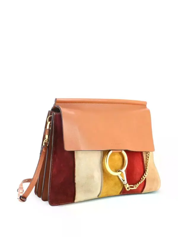 Chloé Faye Stitched Suede And Leather Medium Shoulder Bag - Brown