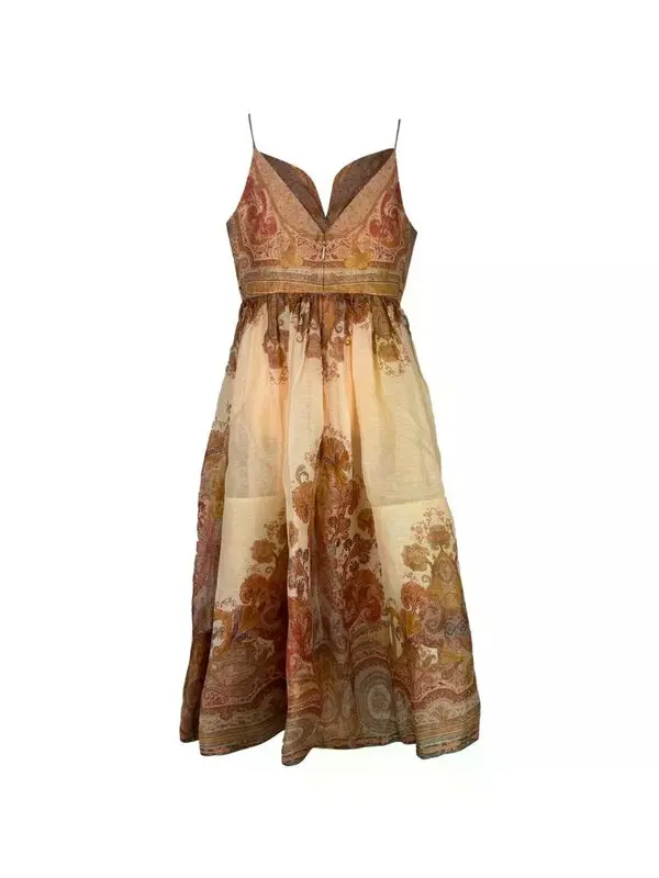 Zimmermann Printed V-neck Empire Line Dress - Neutrals