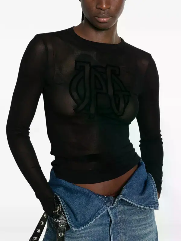 JEAN PAUL GAULTIER Flocked-logo Sheer Top