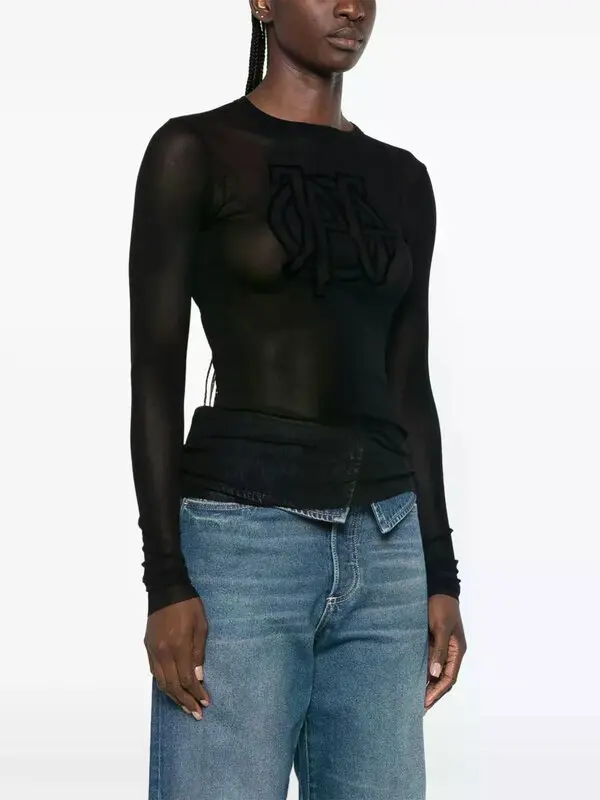 JEAN PAUL GAULTIER Flocked Logo Sheer Top - Blue