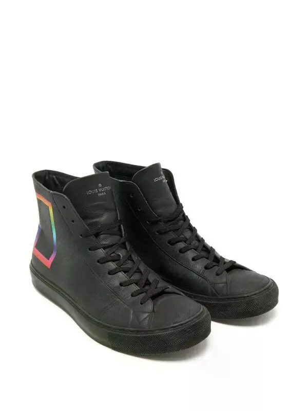 LOUIS VUITTON Leather Rainbow Graphic-print High Top Sneakers