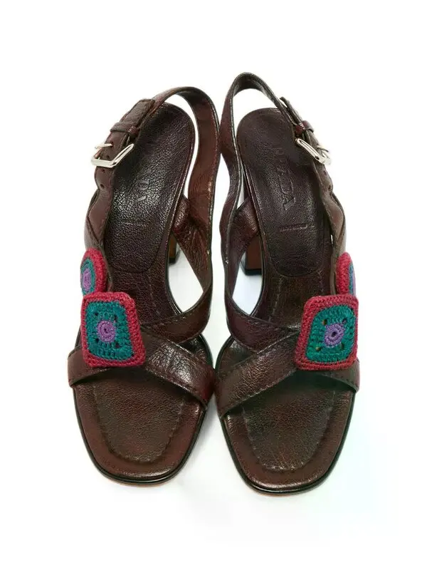 Prada Leather Crochet Detail Slingback Sandals