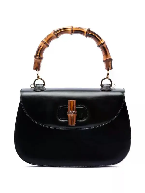 Gucci 20th Century Small Calfskin Bamboo Top Handle Bag Satchel - Black