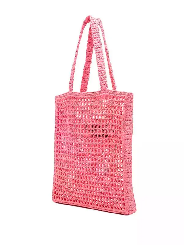 Prada 2013-2026 Raffia Effect Crochet Logo Embroidered Tote Bag