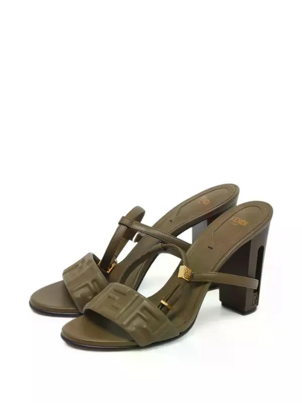 Fendi Delfina Embossed Ff Logo Block Heel Sandals