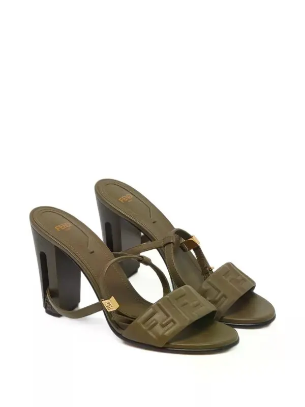Fendi Delfina Embossed Ff Logo Block Heel Sandals