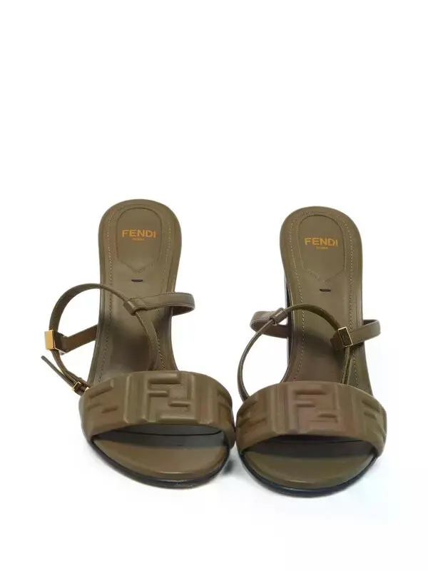 Fendi Delfina Embossed Ff Logo Block Heel Sandals