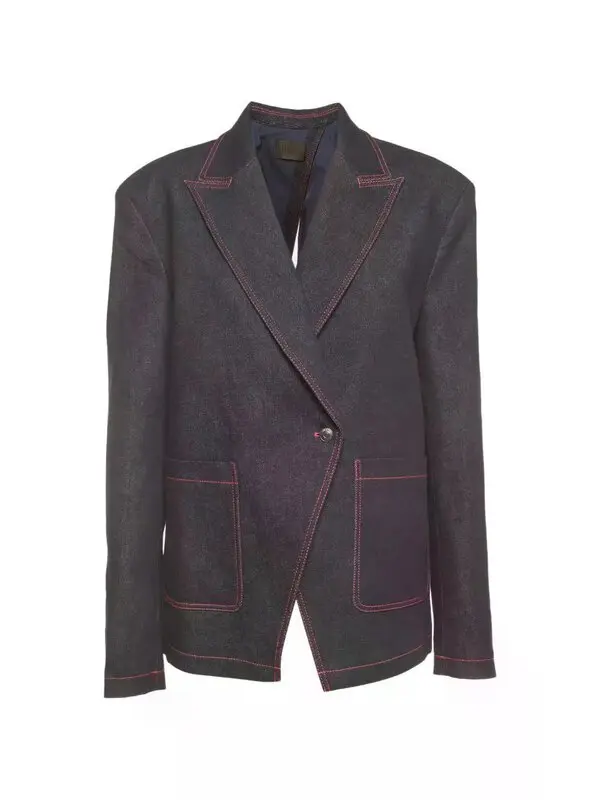 LEO LIN Asymmetrical Denim Blazer With Contrast Stitching