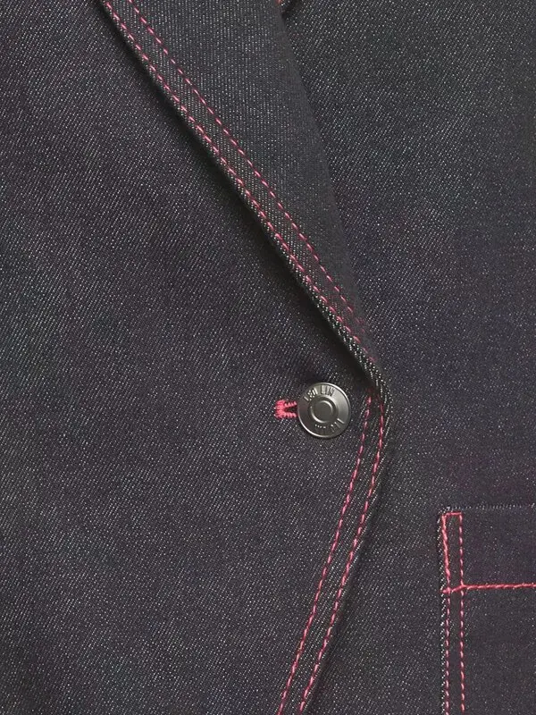 LEO LIN Asymmetrical Denim Blazer With Contrast Stitching