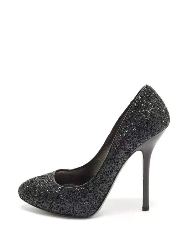 Miu Miu Glitter Round-toe Stiletto Pumps - Black