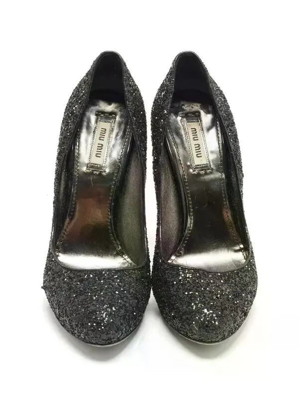Miu Miu Glitter Round-toe Stiletto Pumps - Black