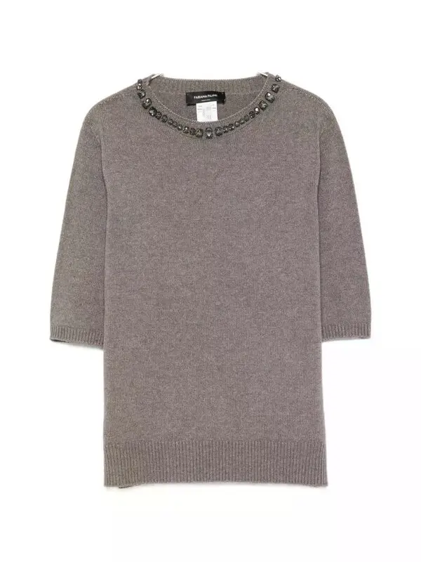 Fabiana Filippi Crystal-embellished Short-sleeve Sweater - Grey