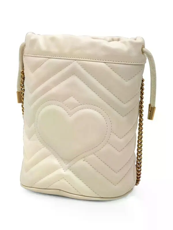 Gucci 2000-2015 Small Gg Marmont Matelasse Calfskin Bucket Bag - White