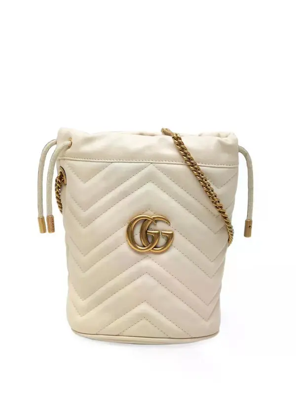 Gucci 2000-2015 Small Gg Marmont Matelasse Calfskin Bucket Bag - White