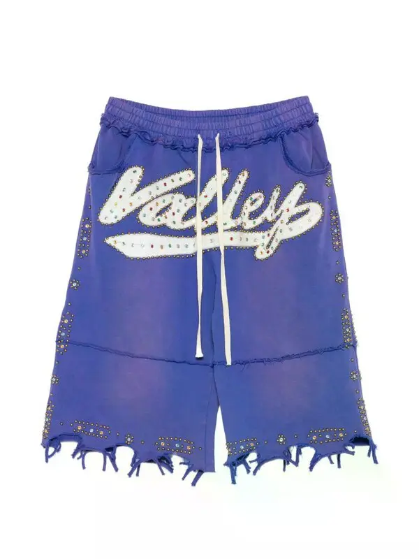 VALE FOREVER Embellished Frayed-edge Shorts - Blue
